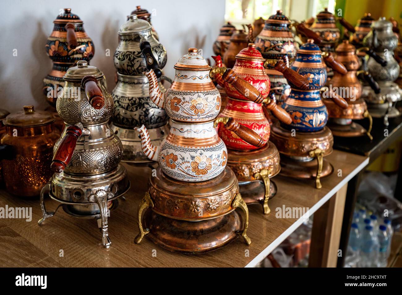 Traditional turkish teapot kettle in cafe Stock Photo - Alamy