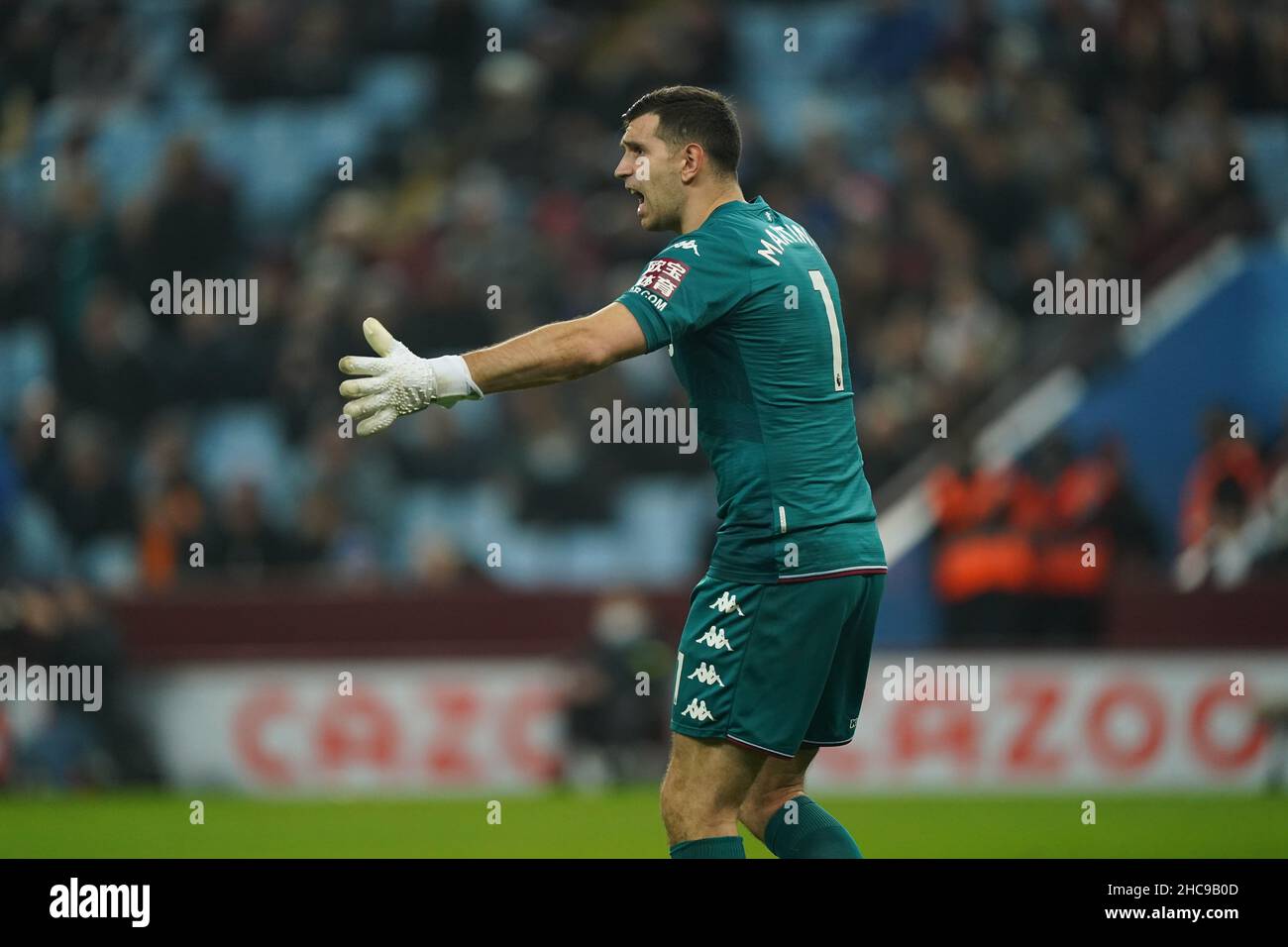 Aston Villa goalkeeper Emiliano Martinez during the Premier League ...