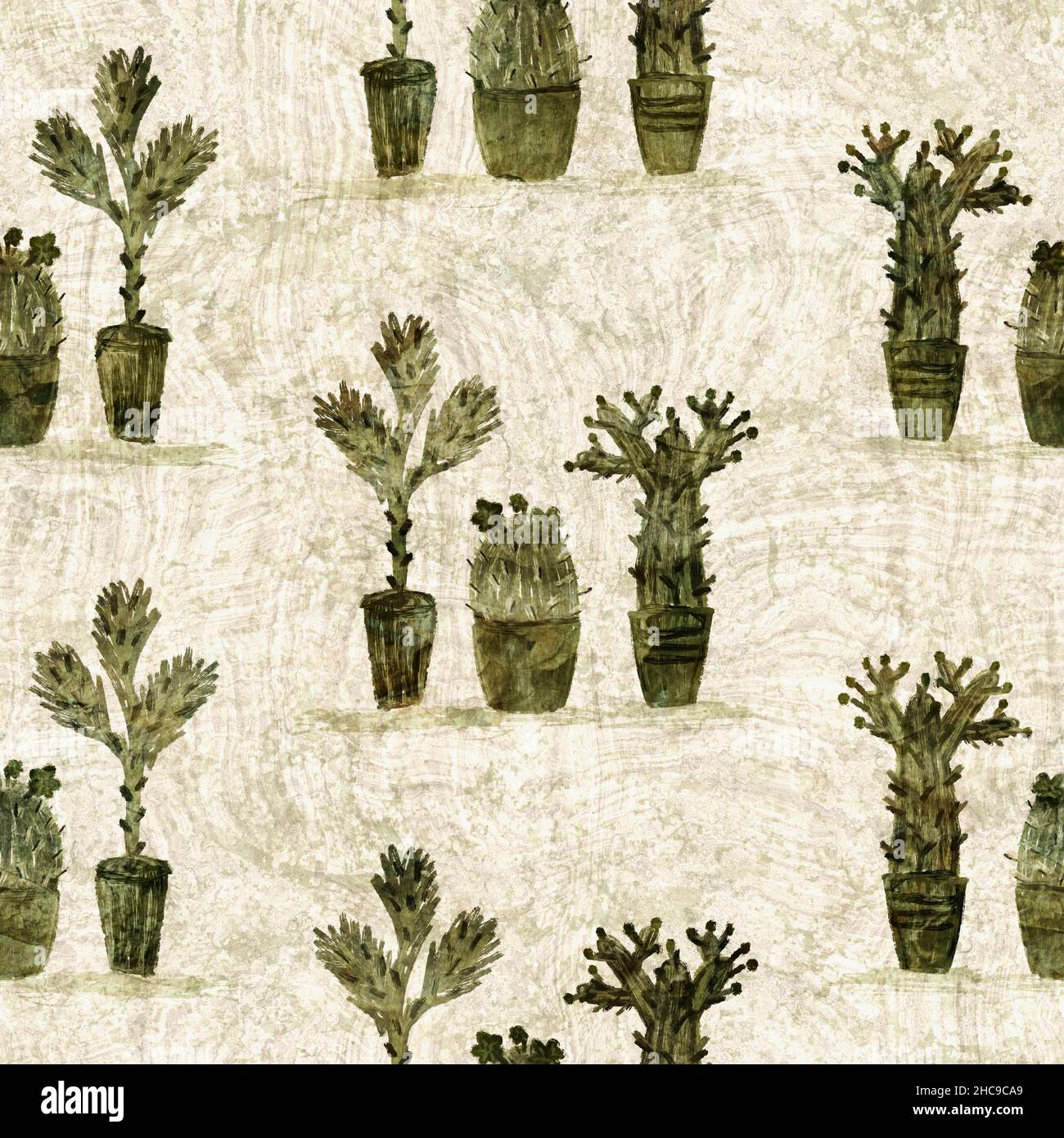 Desert plant on sand texture seamless raster pattern. Organic succulent ...