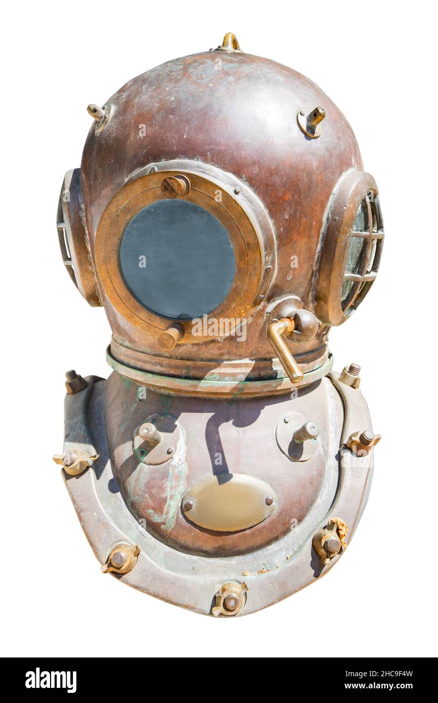 Vintage underwater helmet isolated on white background. Steampunk and ...