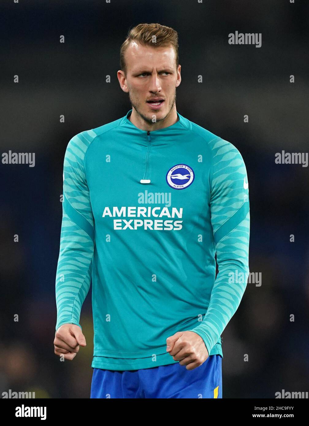 Brighton and Hove Albion's Dan Burn warming up before the Premier ...