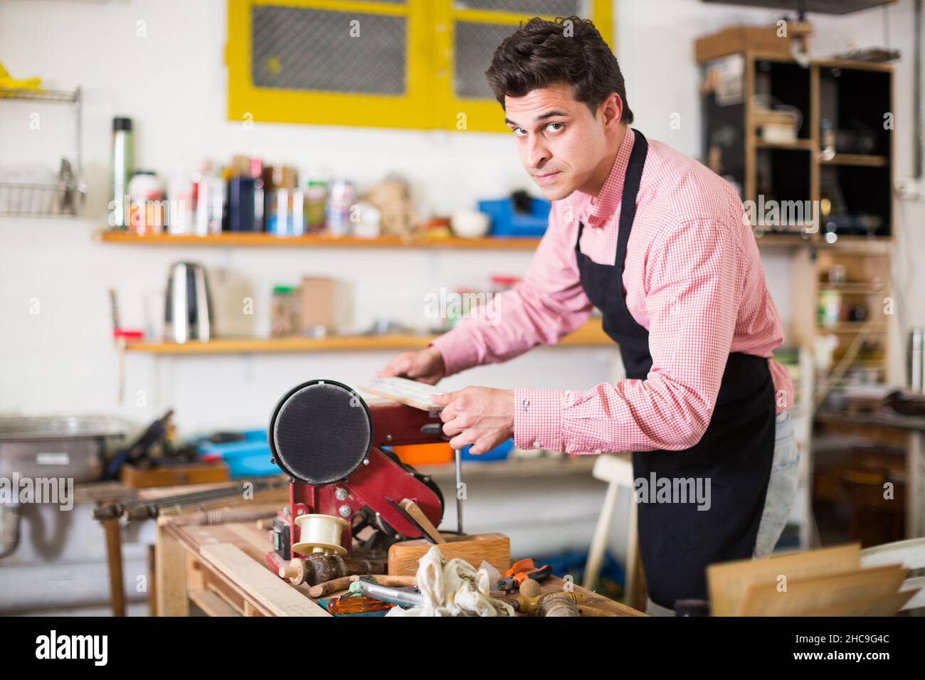 Hands craftsman working on lathe hi-res stock photography and images ...