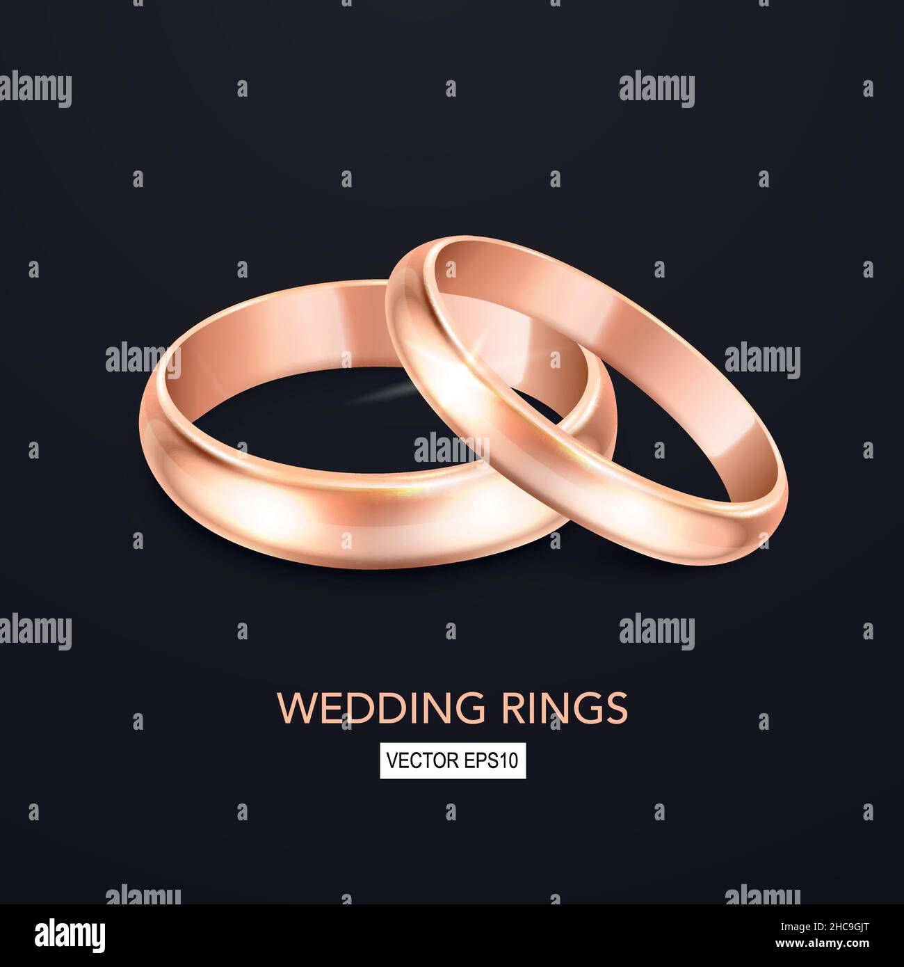 Vector 3d Realistic Yellow Golden Metal Wedding Ring Set. Design ...