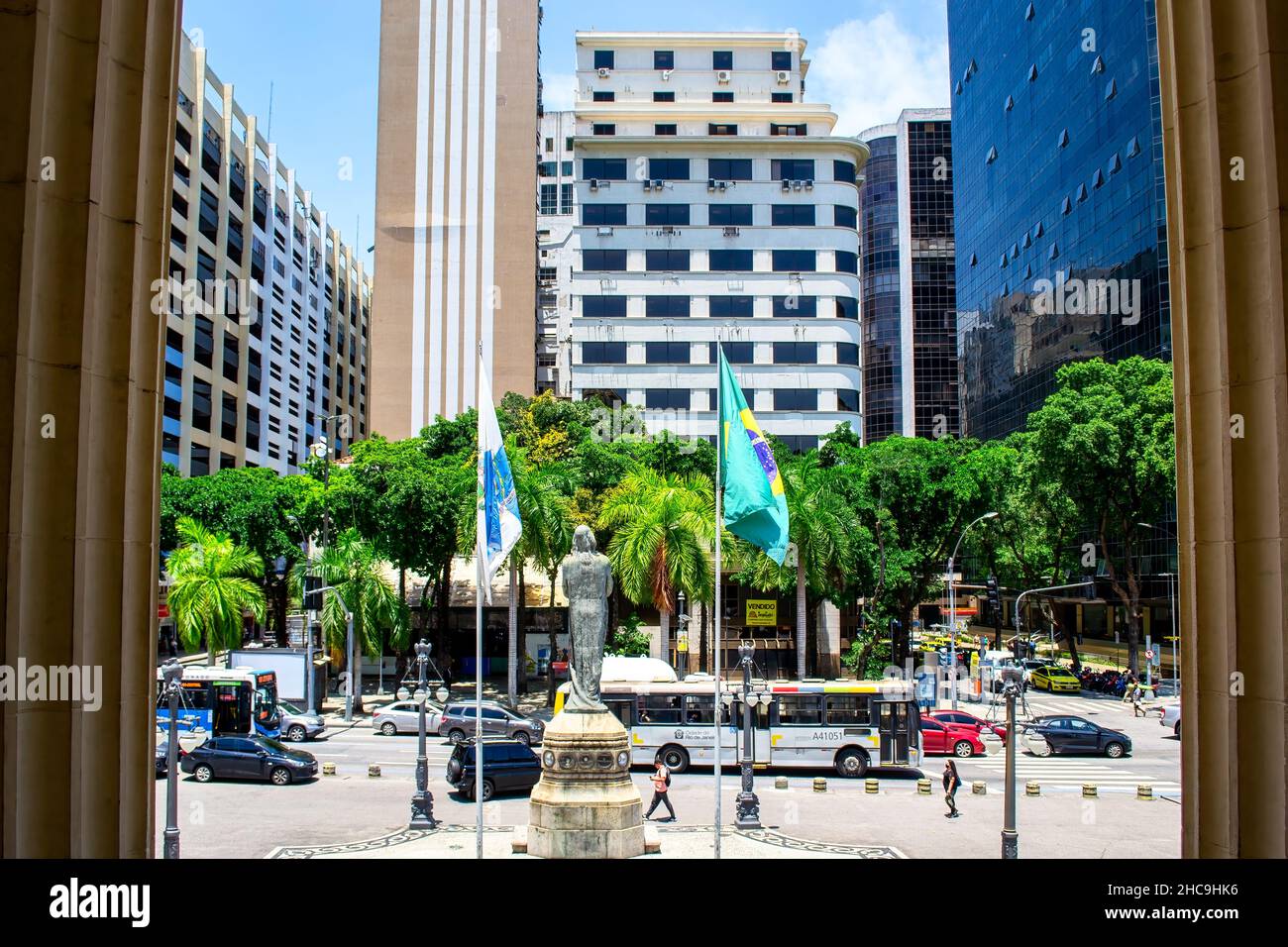 Street view of old buildings in the city center, Rio de Janeiro, Brazil ...