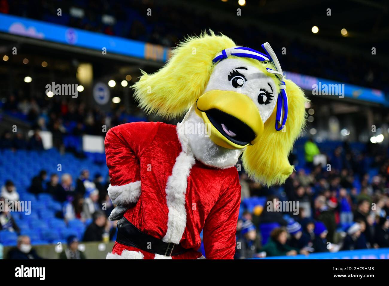 Brighton, UK. 26th Dec, 2021. Brighton's mascot Sally the Seagull is in ...