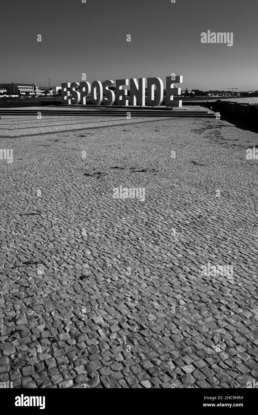 The promenade of Esposende with large letters of the city name ...