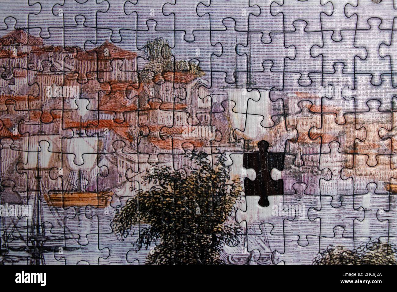 Jigsaw puzzle background, one last piece missing only. Almost finished ...