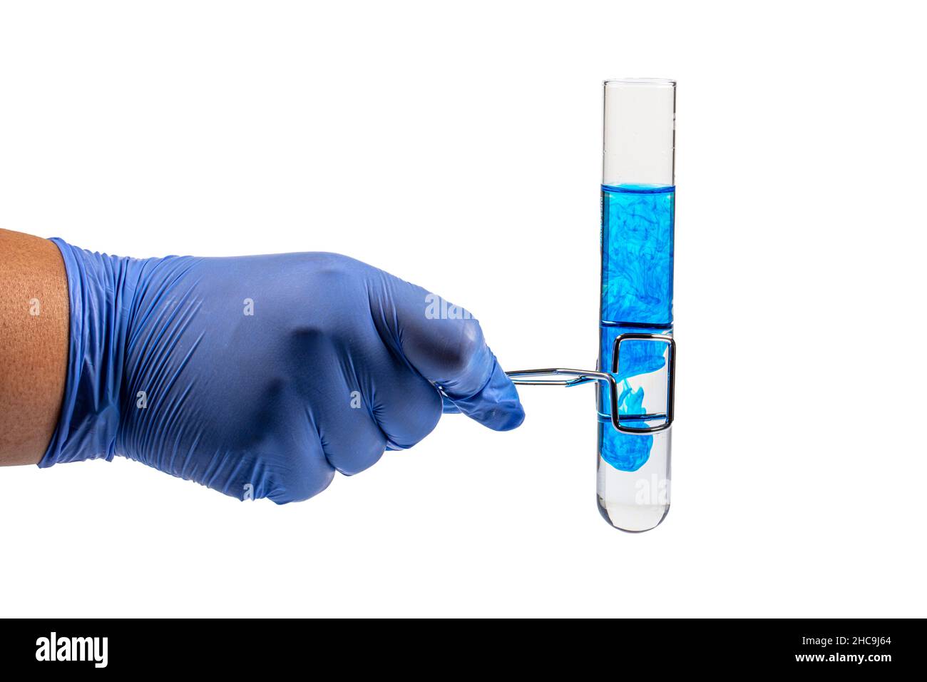 Researchers scientist working analysis with blue liquid test tube in ...