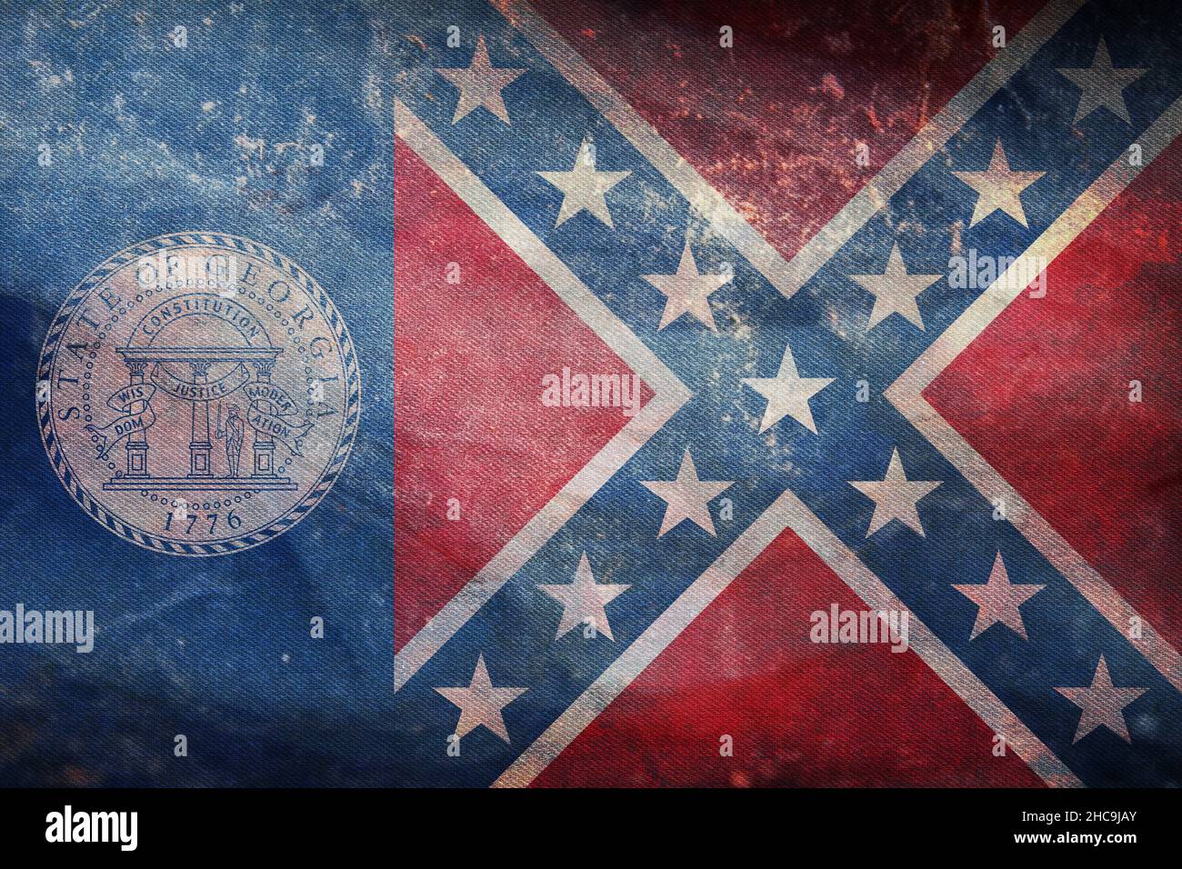 Top view of State of Georgia 1956 2001 , USA flag, no flagpole. Plane ...