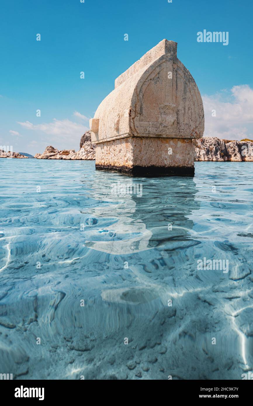 Ancient sunken tomb of the Lycian Greek civilization on the shores of ...
