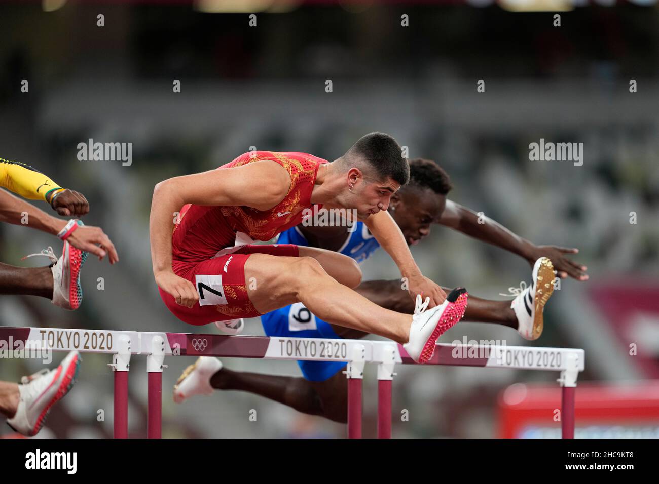 Asier Fernandez participating in the 110 meter hurdles at the 2020 ...