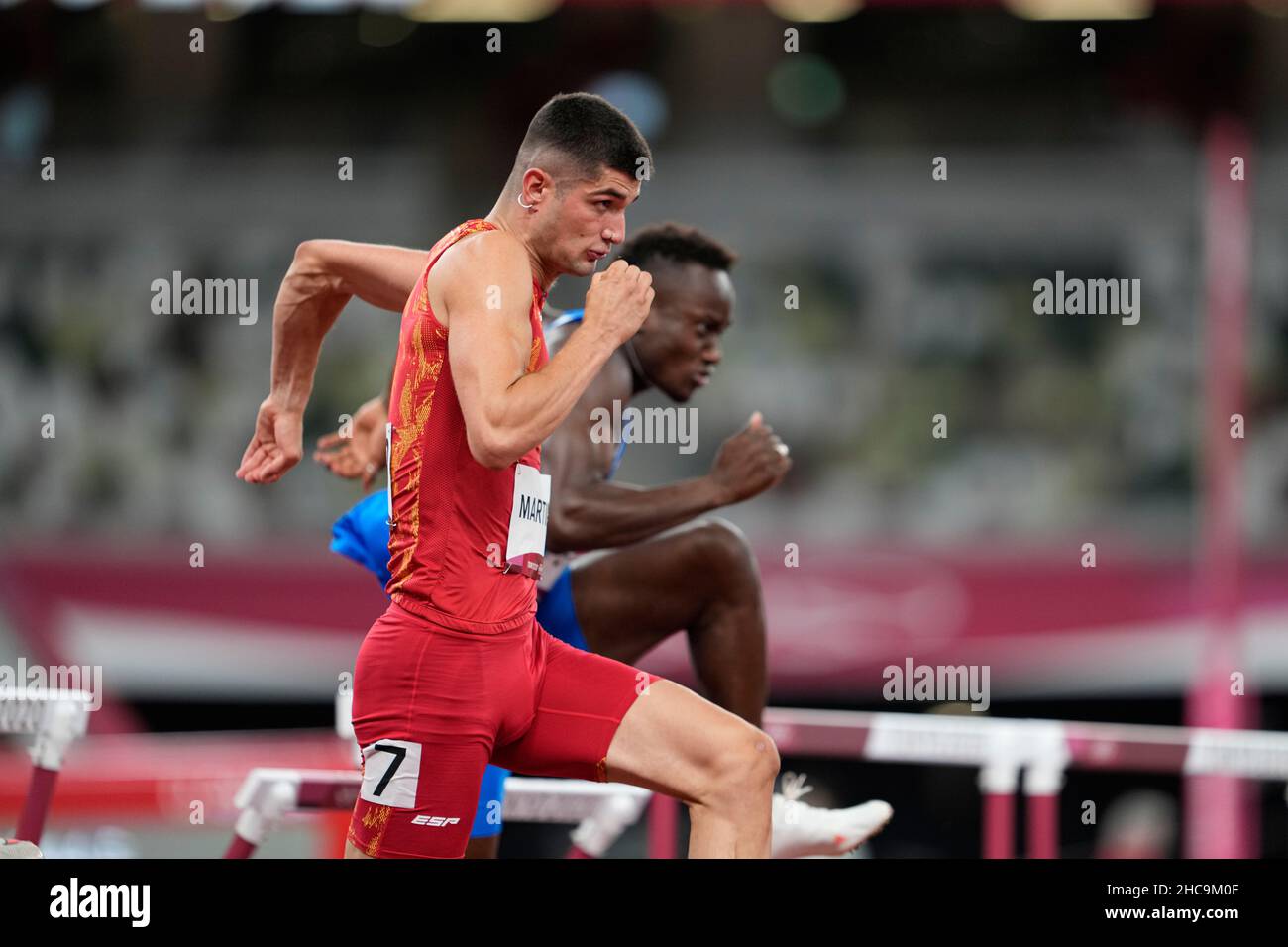 Asier Fernandez participating in the 110 meter hurdles at the 2020 ...