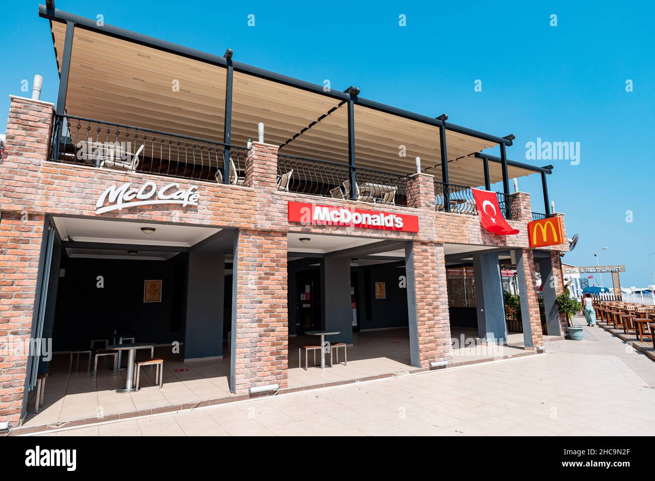 30 August 2021, Kemer, Turkey: Building with McDonald entrance to ...