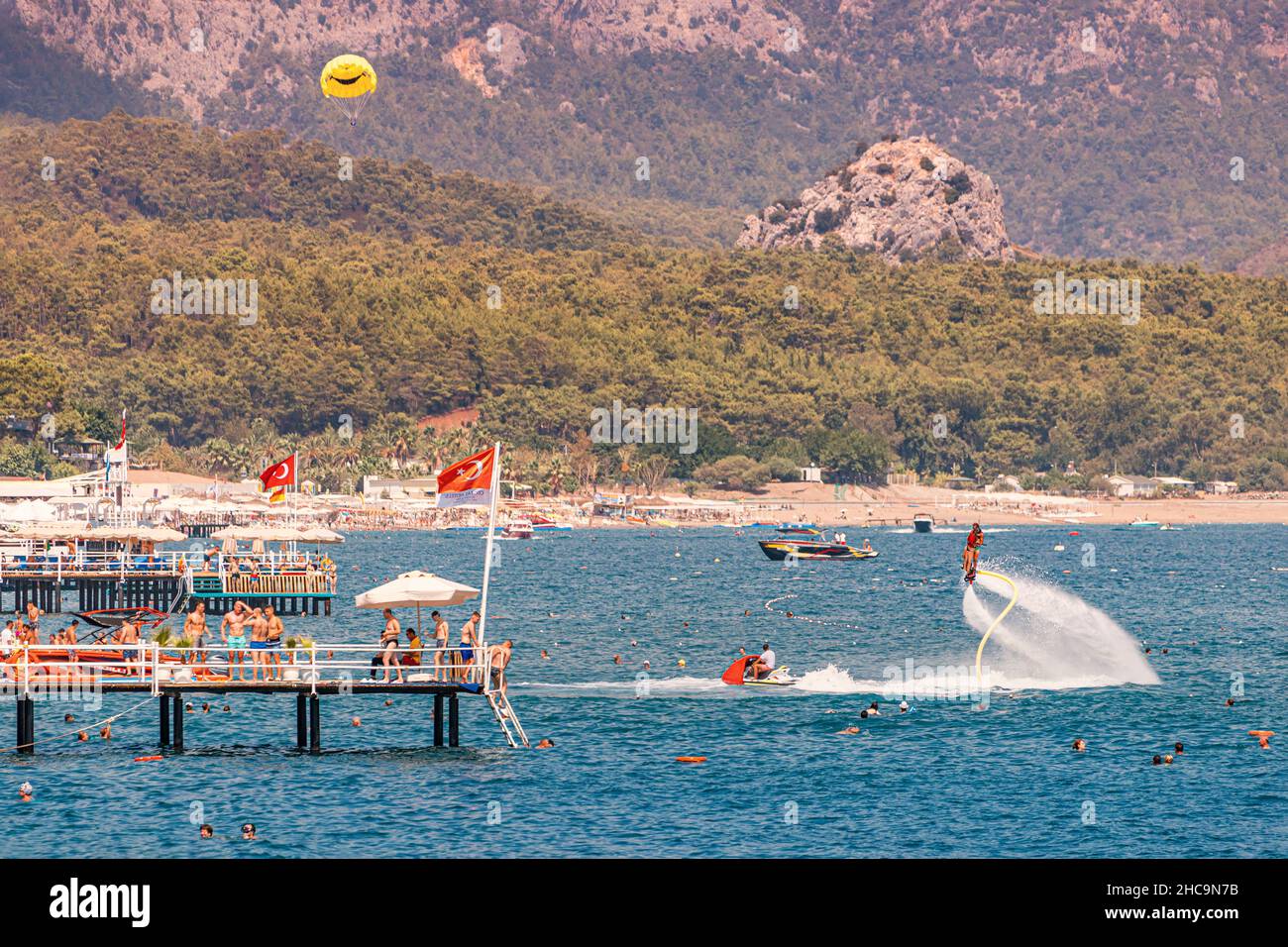 30 August 2021, Kemer, Turkey: entertainment on the beach - flying ...