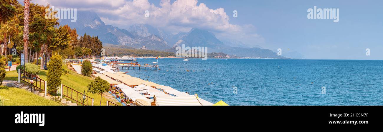 30 August 2021, Kemer, Turkey: Panoramic view of the coast of the ...