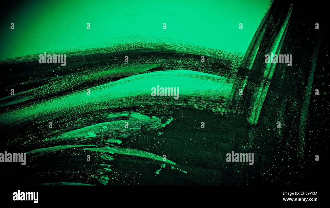 Splashes of acrylic paints on the wall, black and green combination ...