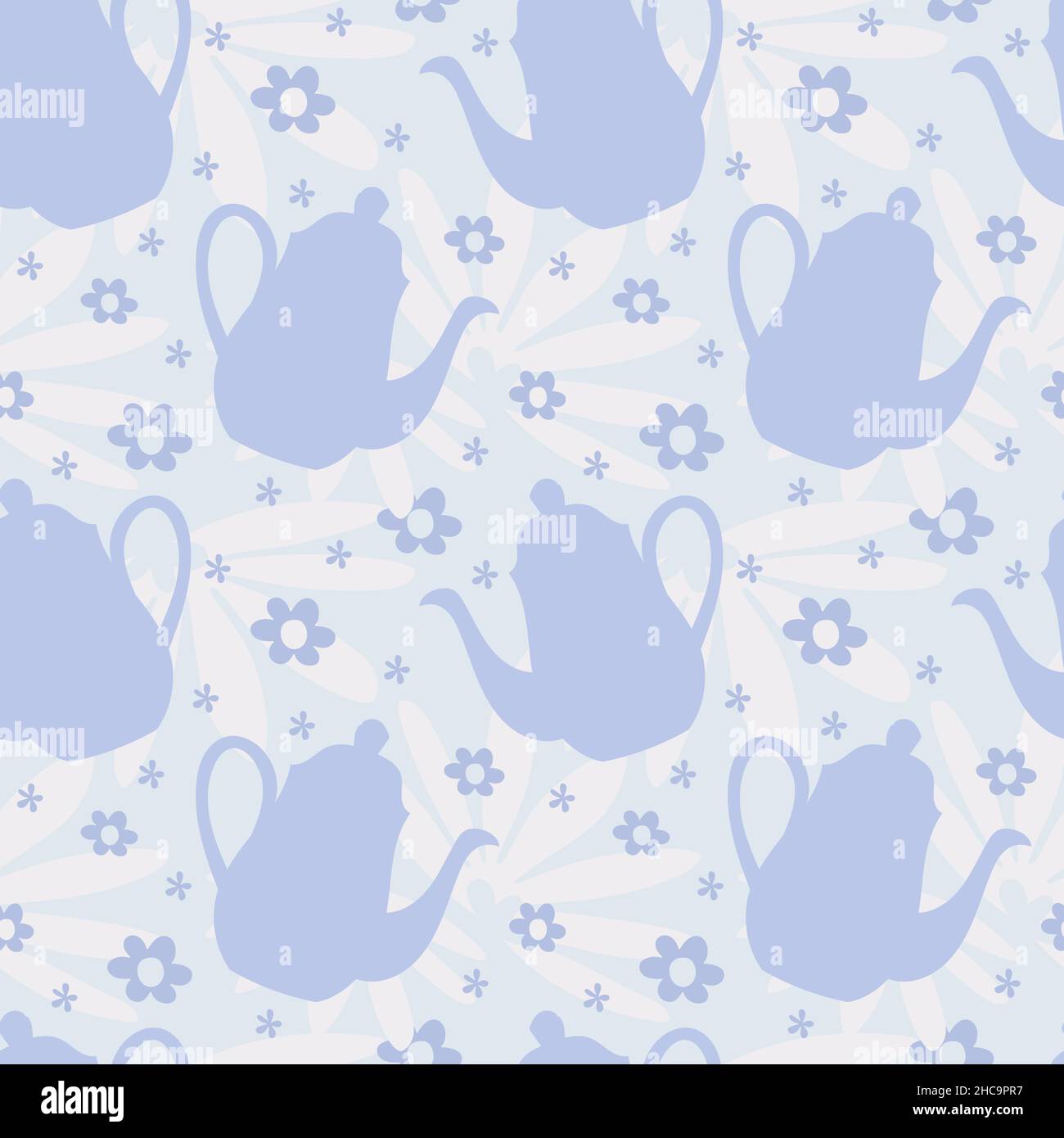 Teapot seamless pattern. Blue background with teapot silhouettes Stock ...
