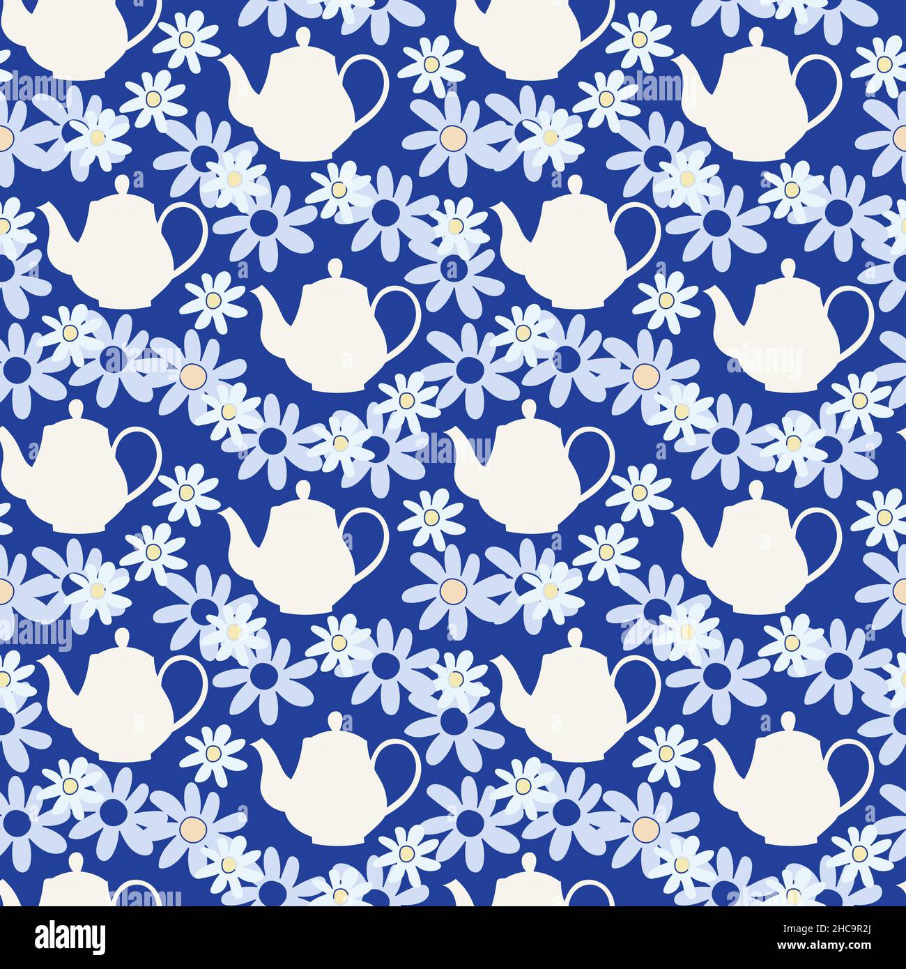 Teapot seamless pattern. Blue background with teapot silhouettes Stock ...