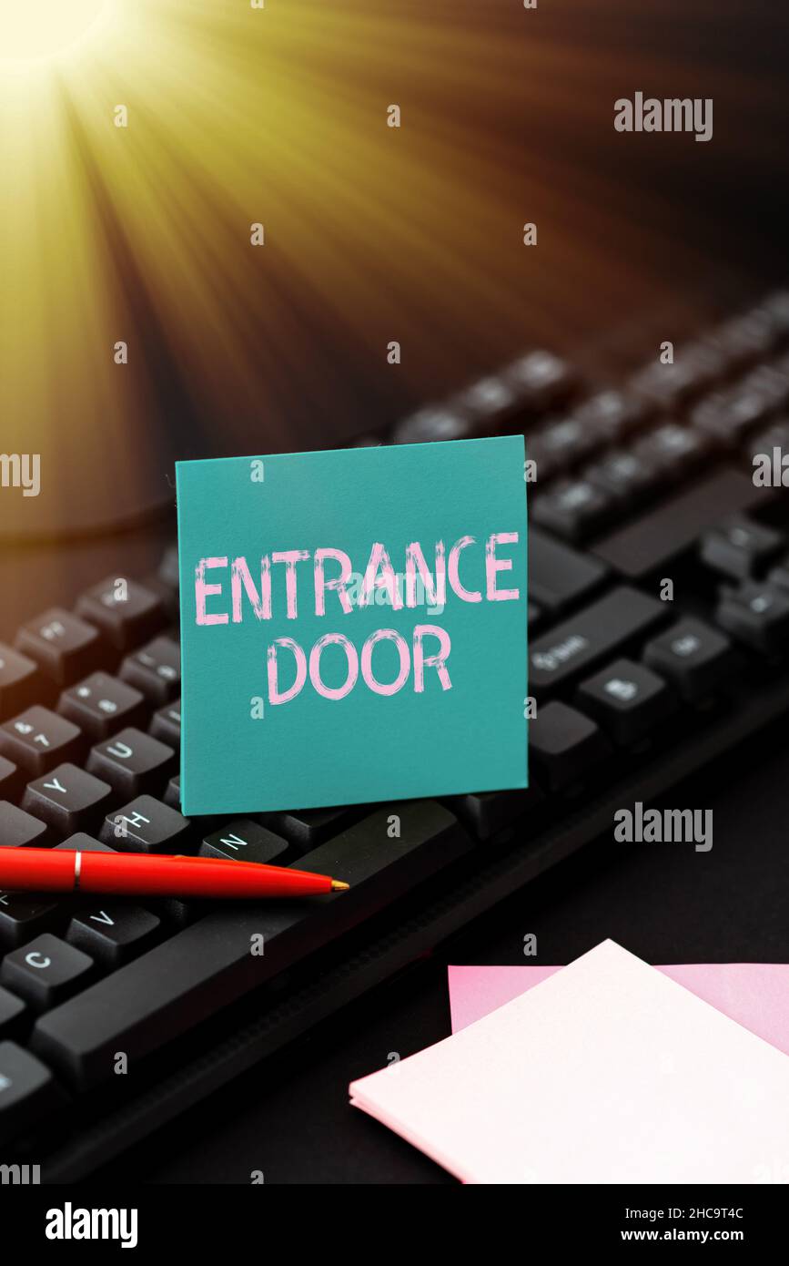 Text sign showing Entrance Door. Business idea Way in Doorway Gate ...