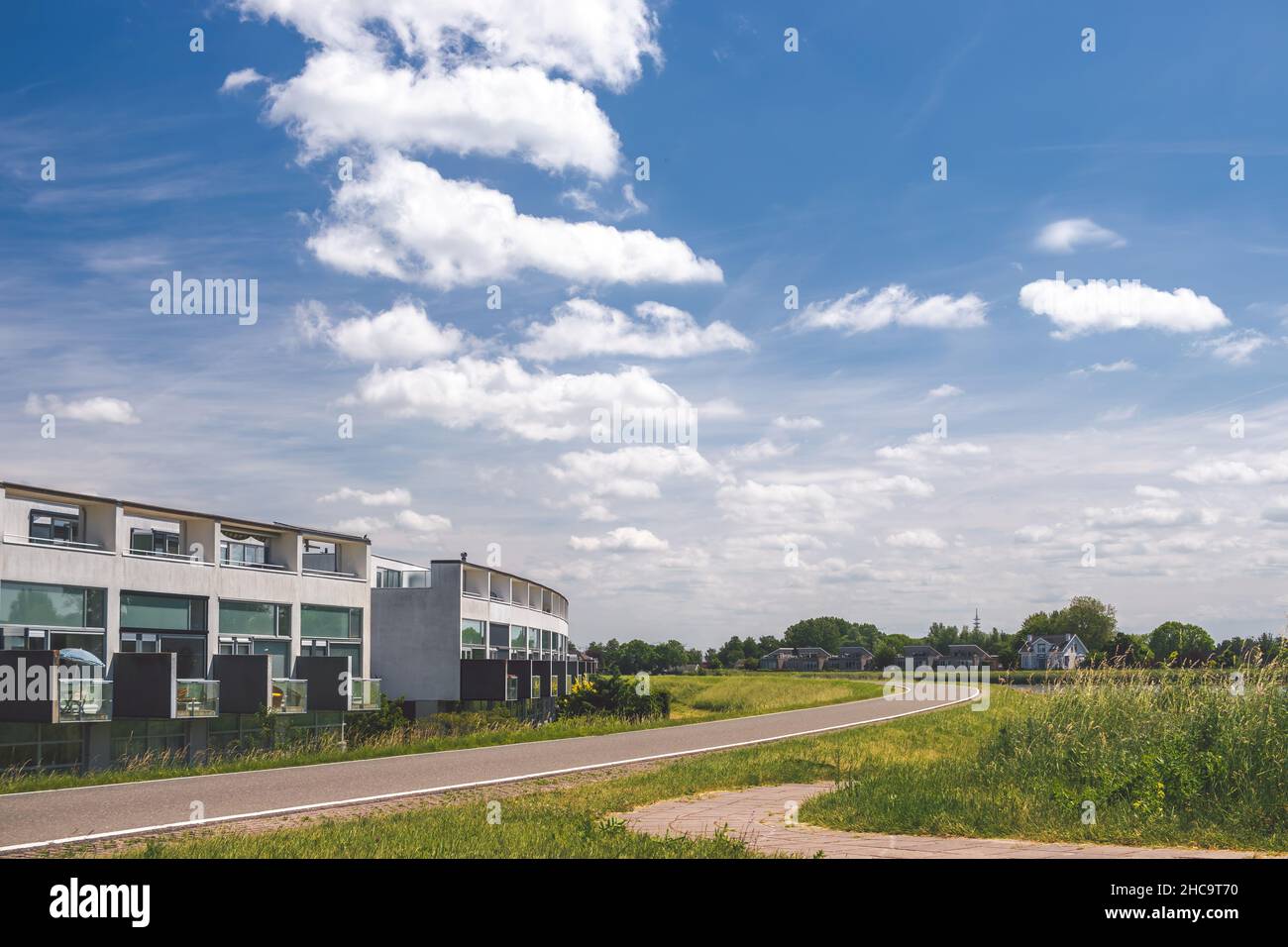 Sunny summer aerial cityscape of Gouda, cheese capital town in ...