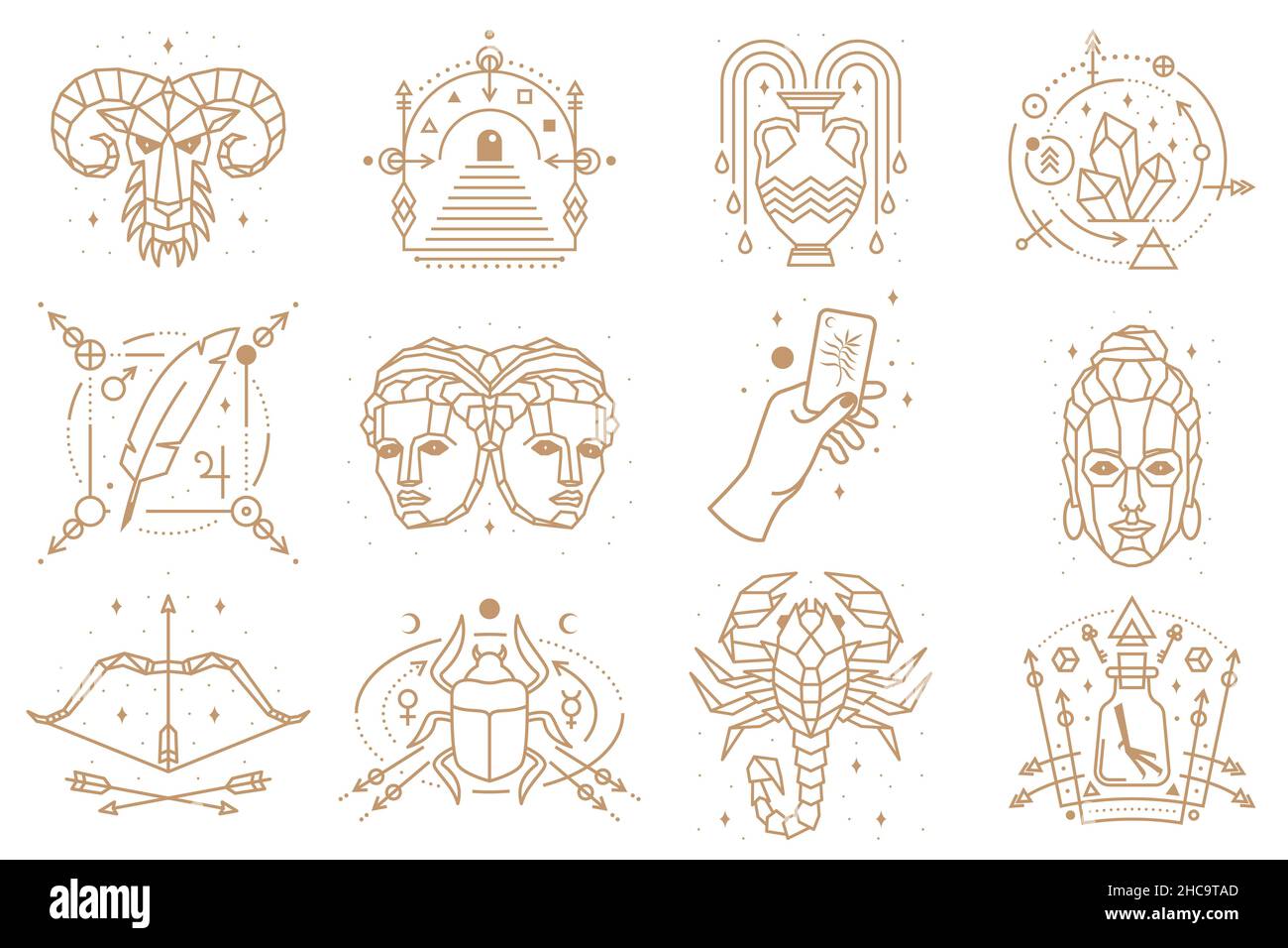Esoteric and zodiacal symbols. Vector illustration. Outline icon for ...