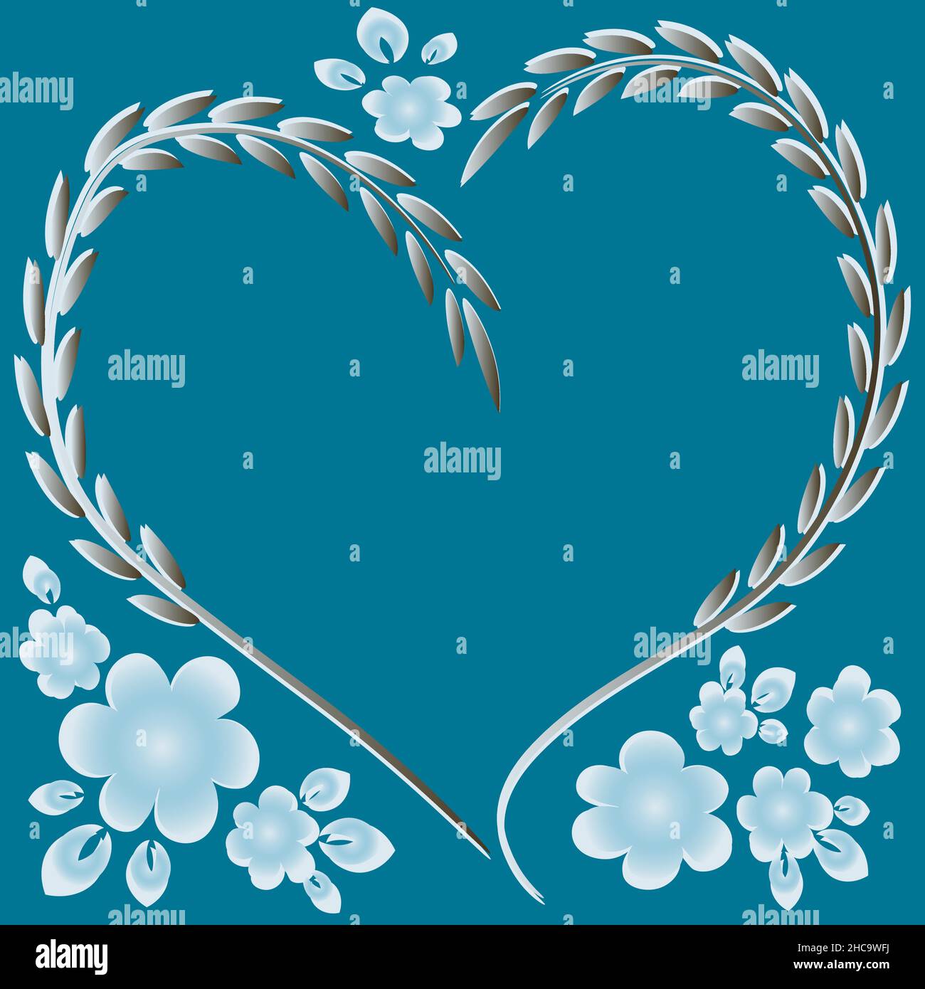 Illustration pattern on a square background - frame - heart and flowers ...