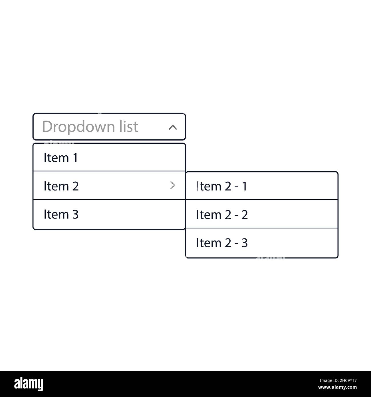 Drop-down list with menu items for the website. With a child drop-down ...