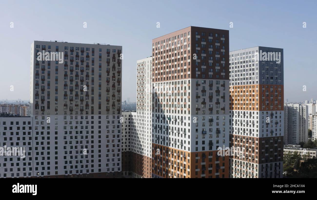 Modern residential apartment complex. Aerial view of high rise ...