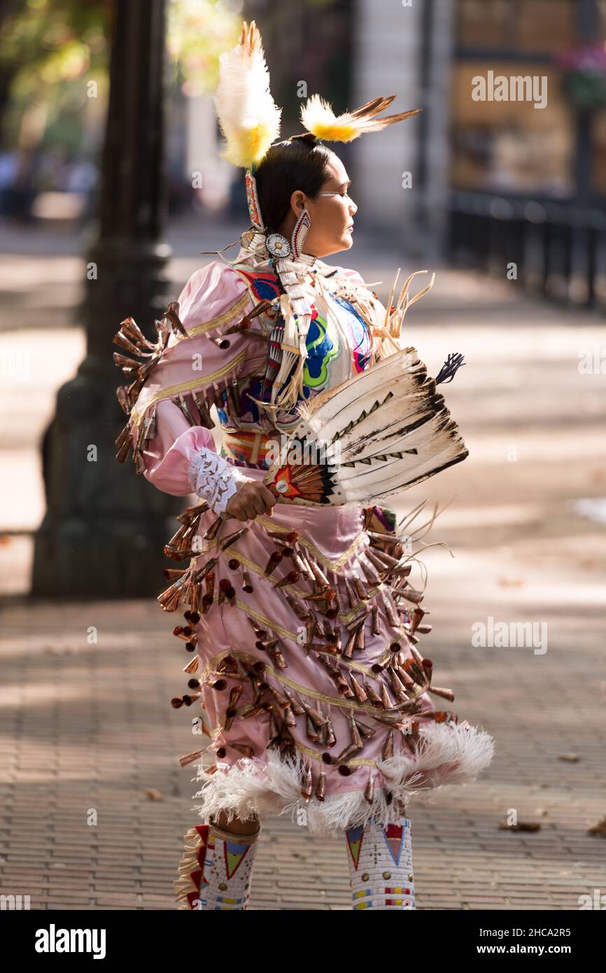 Seattle, USA. 25th Sep, 2021. Late in the day Acosia Red Elk dancing at ...