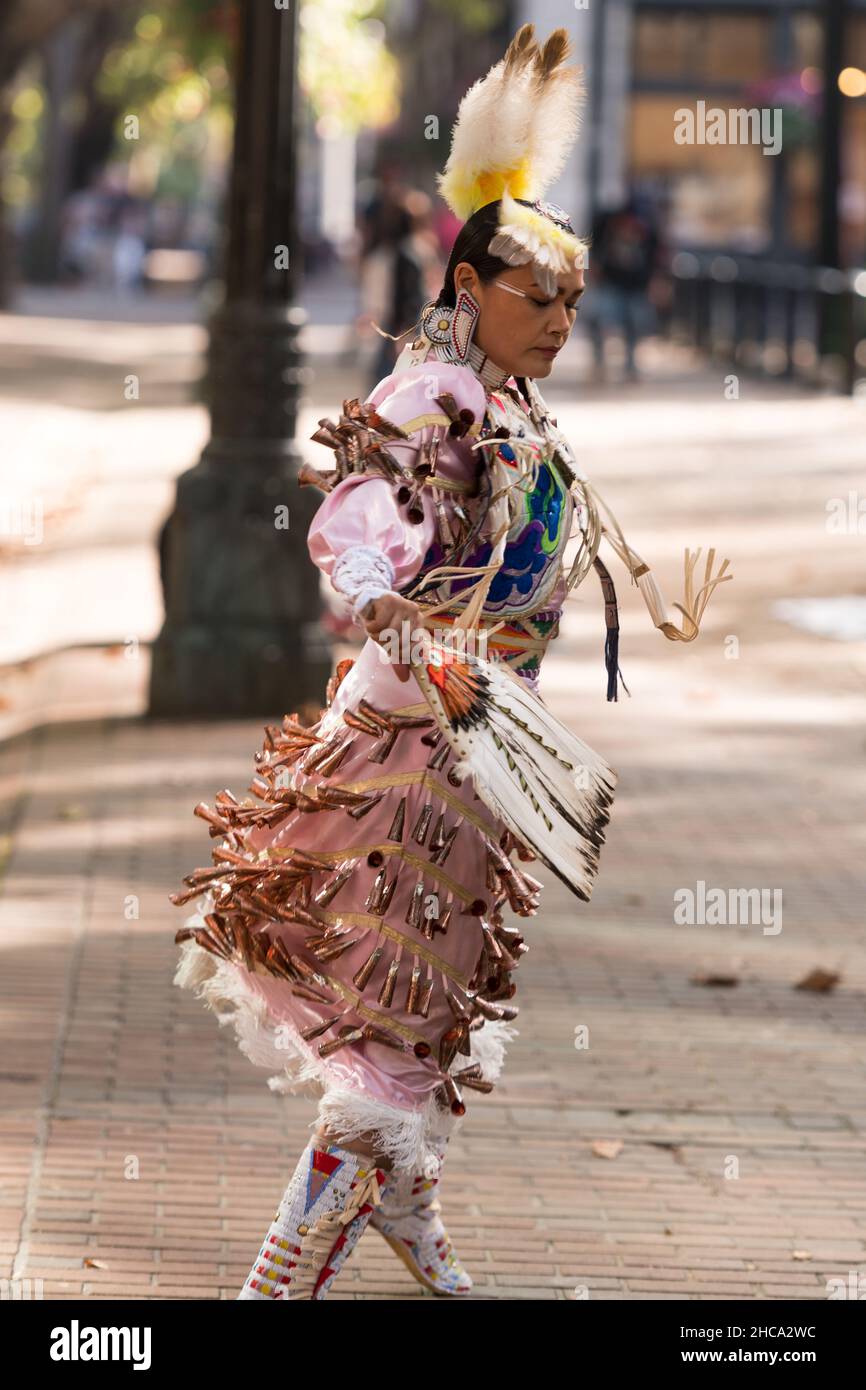 Seattle, USA. 25th Sep, 2021. Late in the day Acosia Red Elk dancing at ...