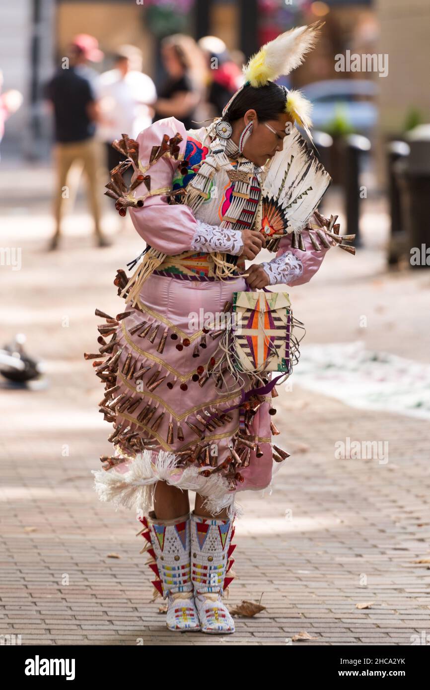 Seattle, USA. 25th Sep, 2021. Late in the day Acosia Red Elk dancing at ...