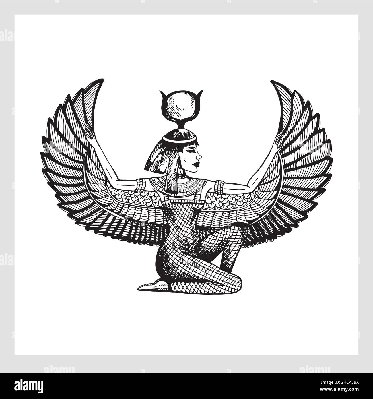 Hand drawn sketch style Egyptian goddess isolated on white background ...