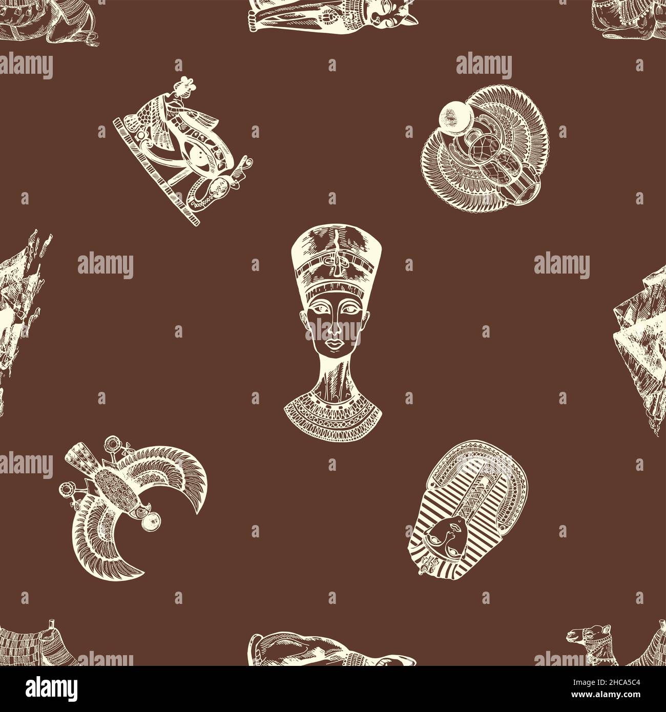 Seamless pattern of hand drawn sketch style Egyptian themed objects ...