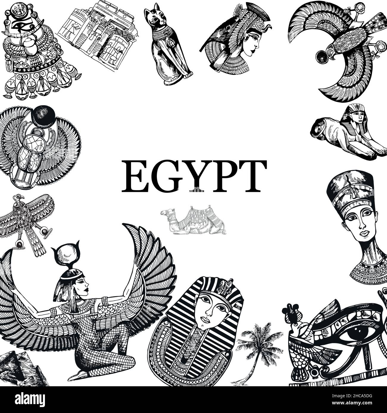 Poster card with hand drawn sketch style Egyptian themed objects ...
