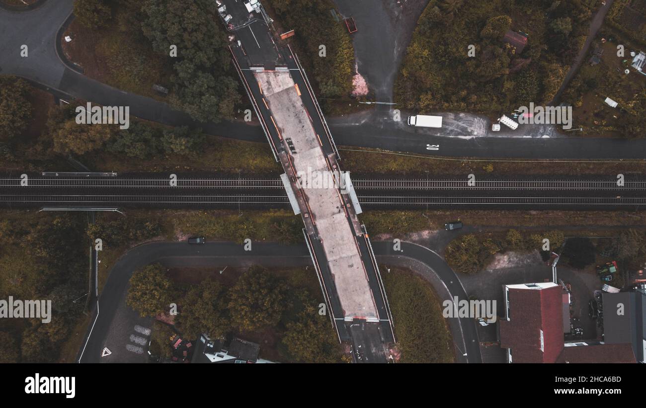 Aerial view of a bridge over the railways in the cit Stock Photo - Alamy