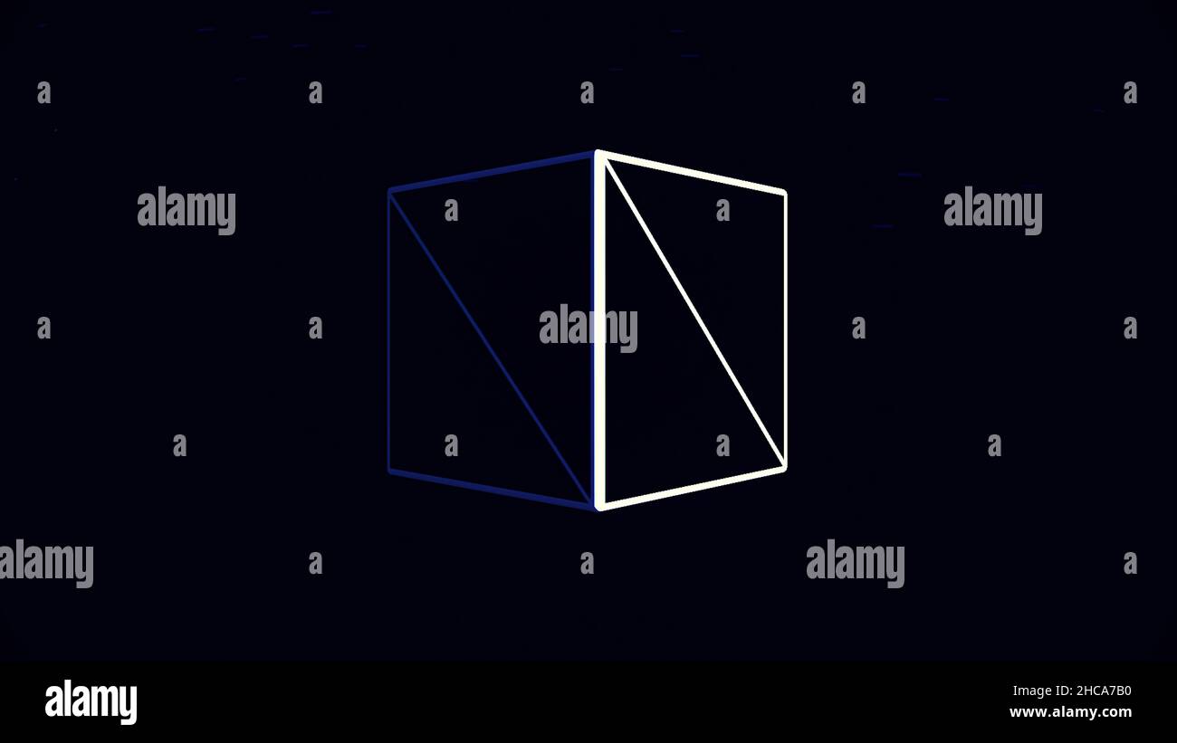 Animation with blue and white cube edges rotating on black background ...