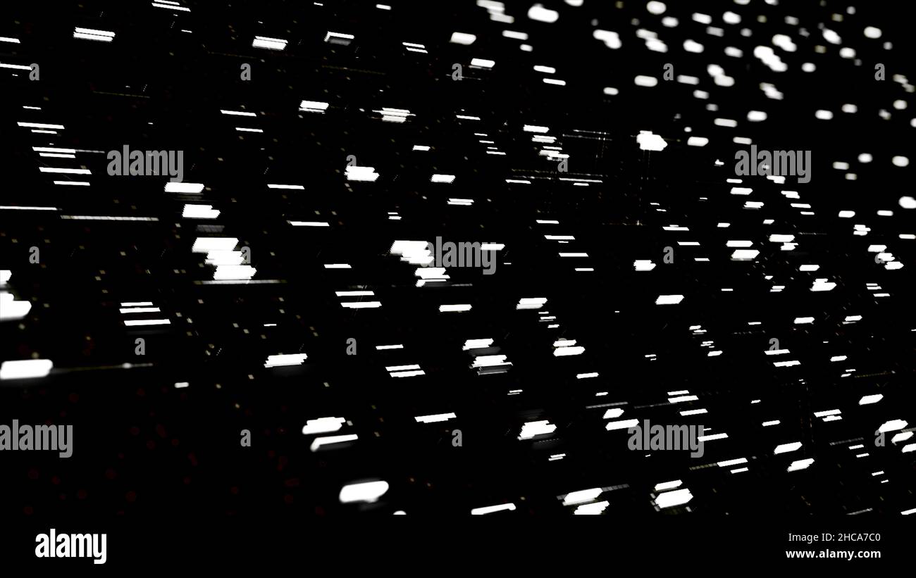 Abstract Particle Technological Pattern Monochrome Background Of White Short Lines Flowing And