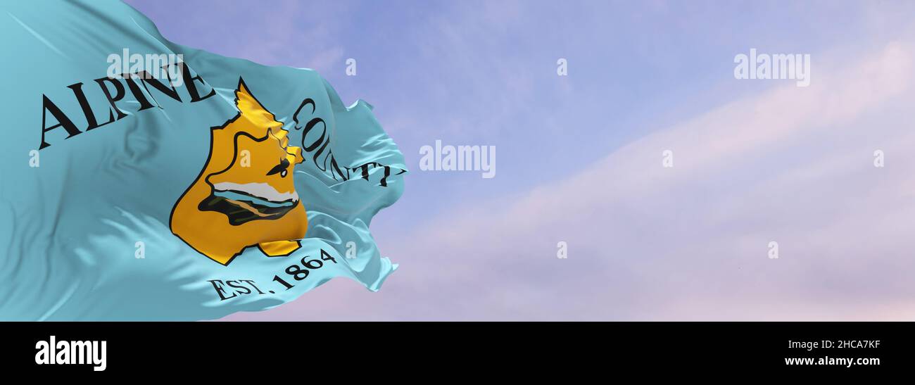 flag of county Alpine, California , USA at cloudy sky background on ...