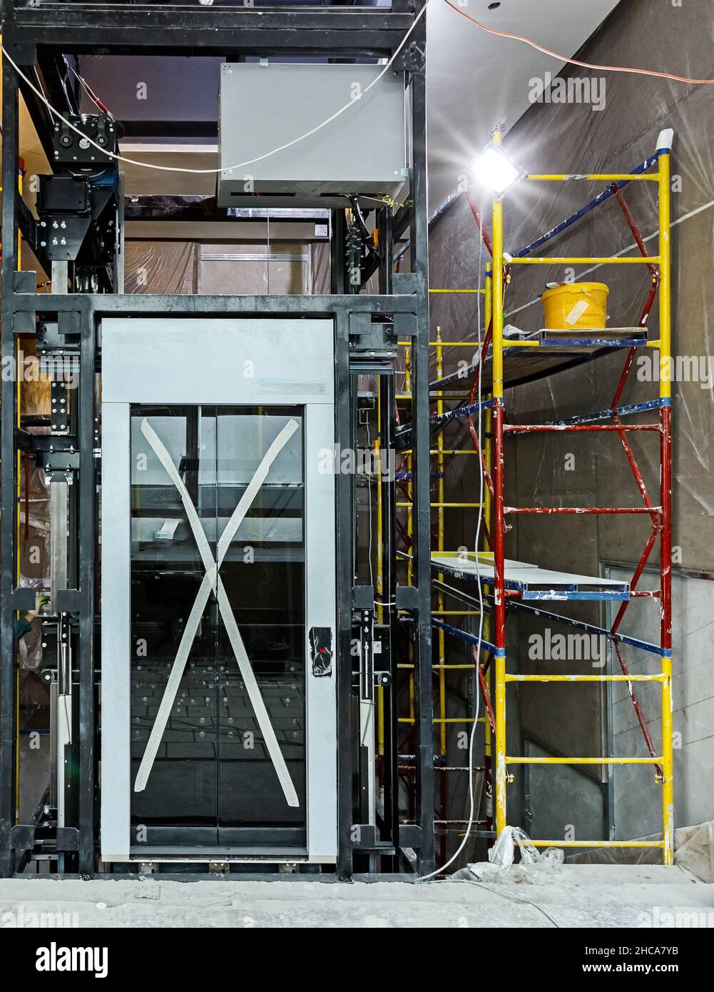Installation and assembly of a high-speed elevator in a modern ...