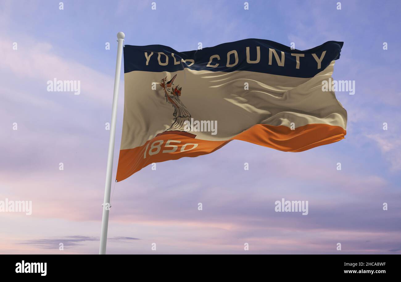 flag of county Yolo, California , USA at cloudy sky background on ...