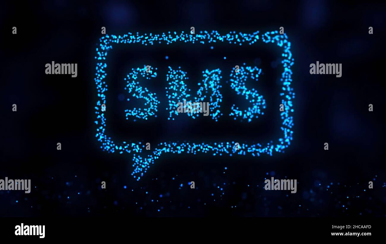 Sms sign made of blue particles on black background. Animation of ...