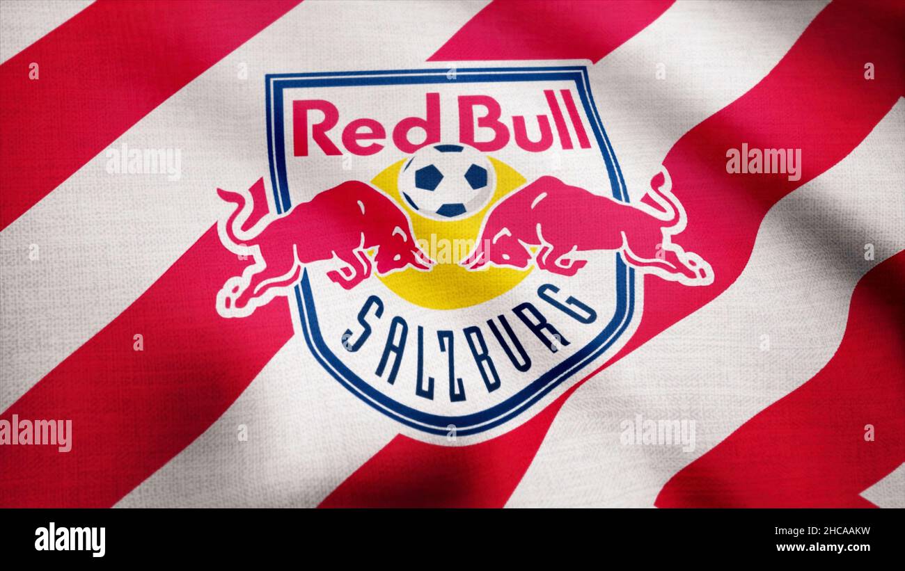 Waving flag with FC Red Bull Salzburg football club logo. Football Club ...