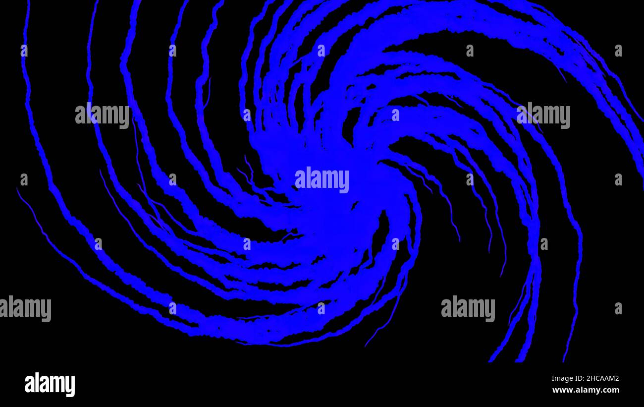 Abstract spiral rotating glowing lines of blue color on black background. Beautiful blue ...