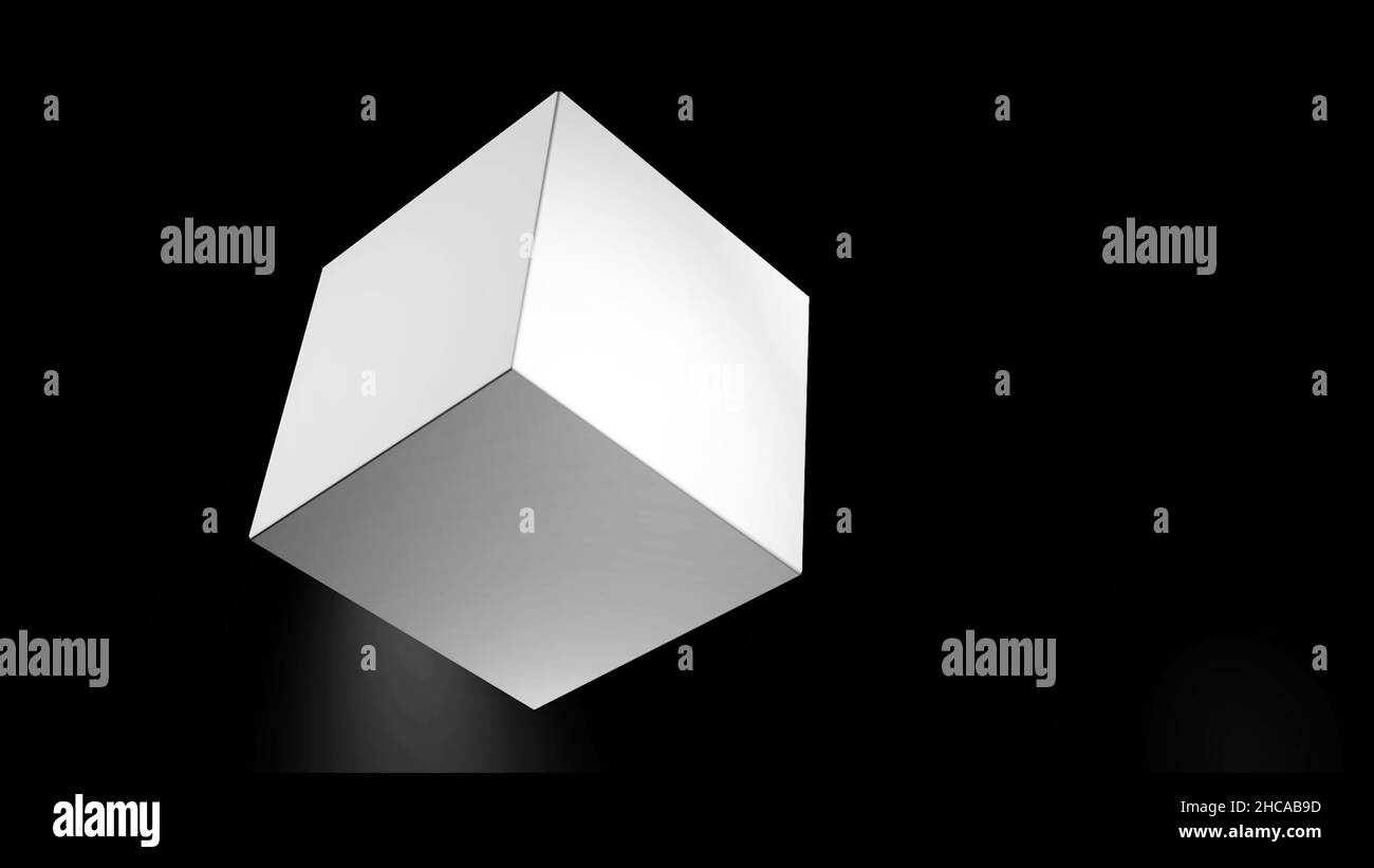 Abstract, 3D, monochrom cube rotating, isolated on black background ...