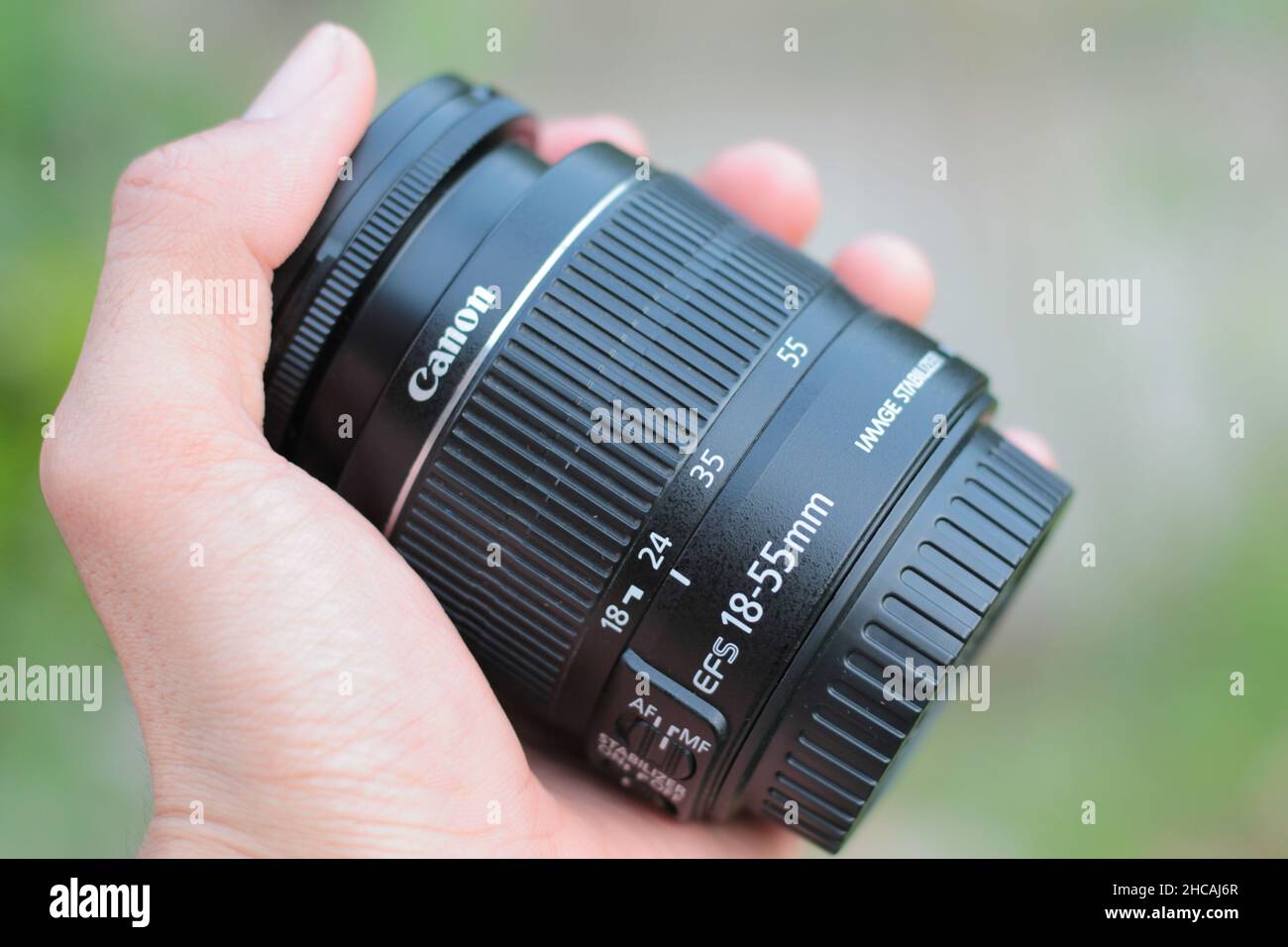 a black canon brand dslr kit lens made of plastic Stock Photo - Alamy