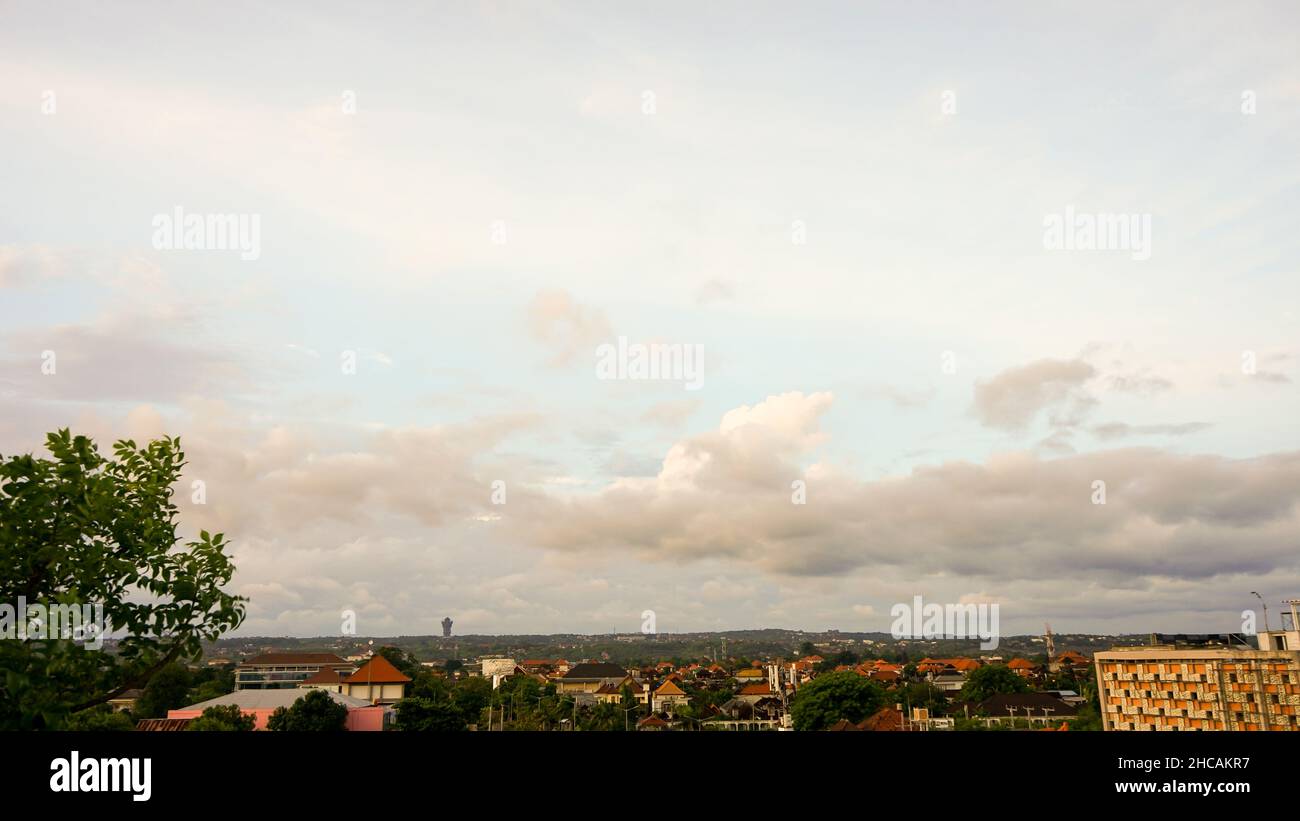 Landscape view of the sunrise sky from the top of the building in Bali ...