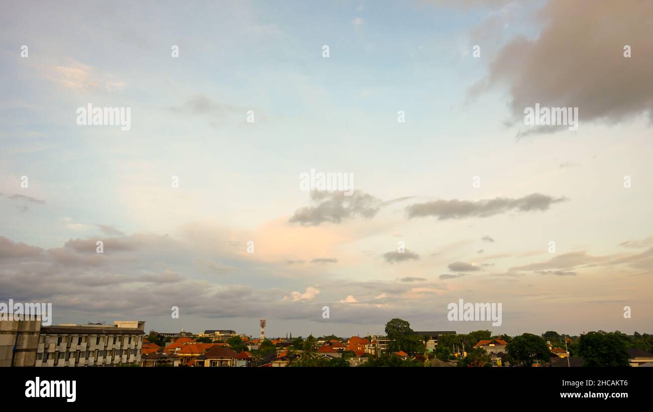 Landscape view of the sunrise sky from the top of the building in Bali ...