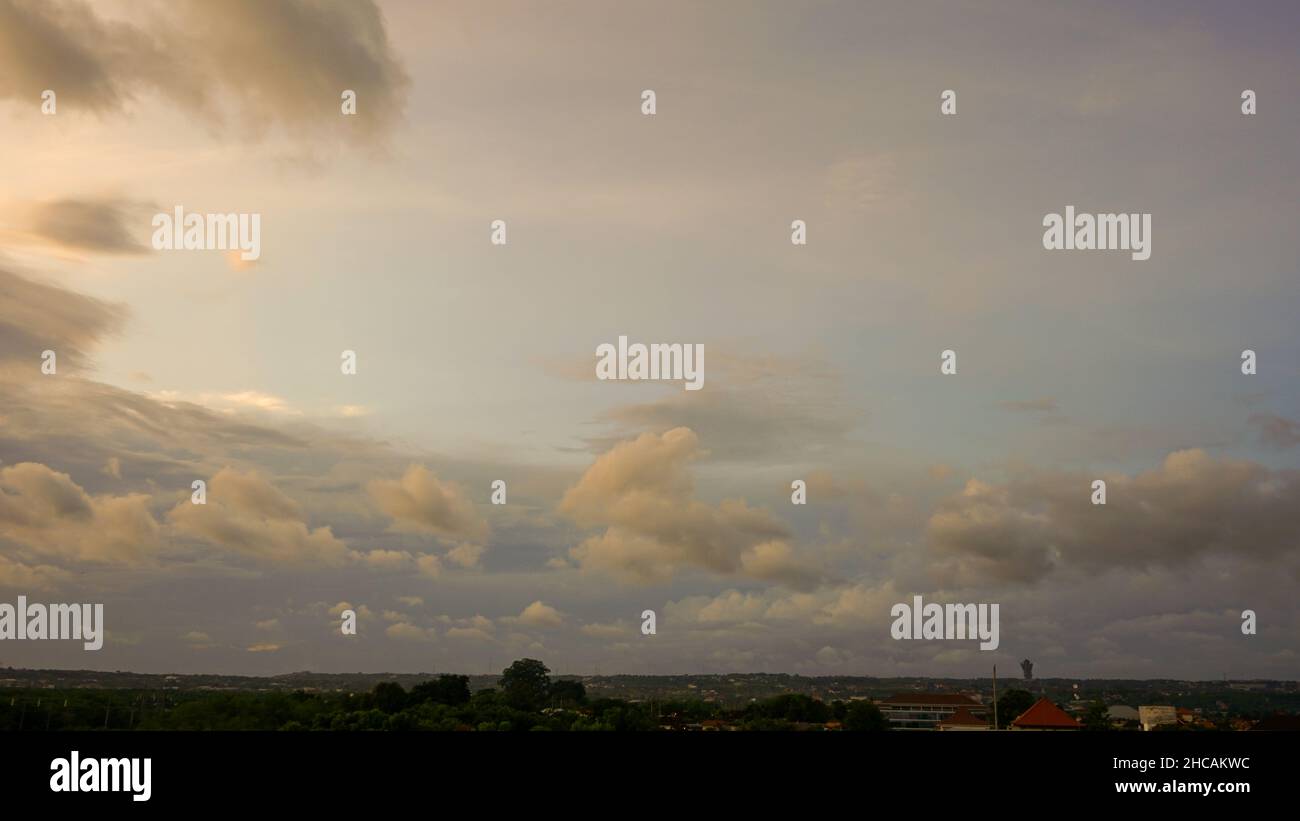 Landscape view of the sunrise sky from the top of the building in Bali ...