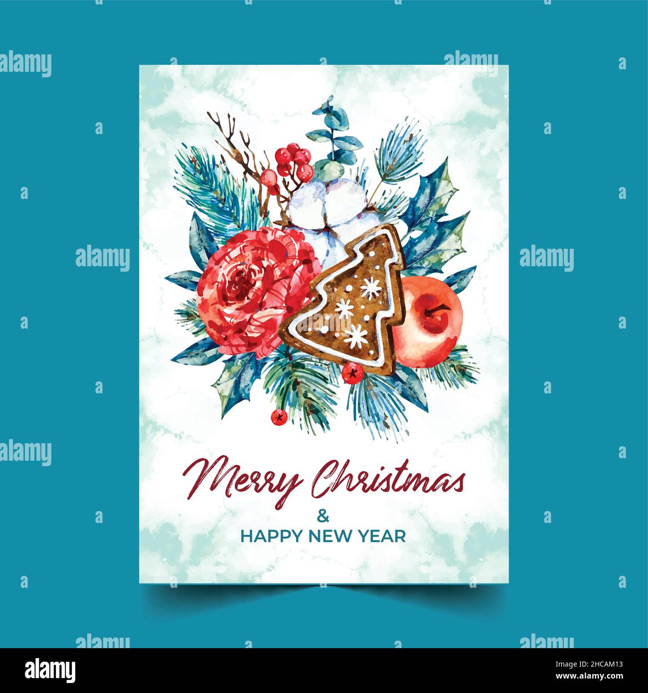 watercolor new year greeting card template abstract design vector ...