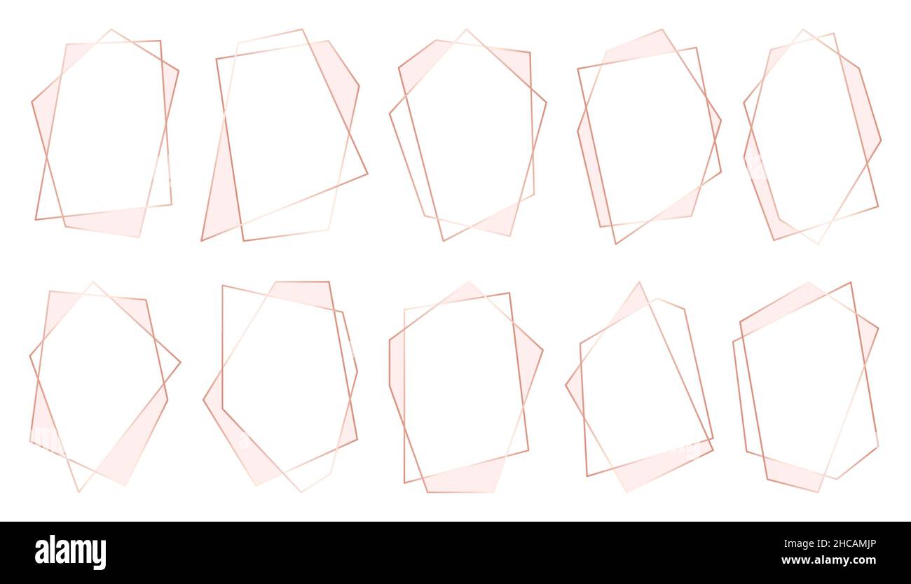 Frame polygonal luxury geometric rosegold flat set. Label gold blank ...